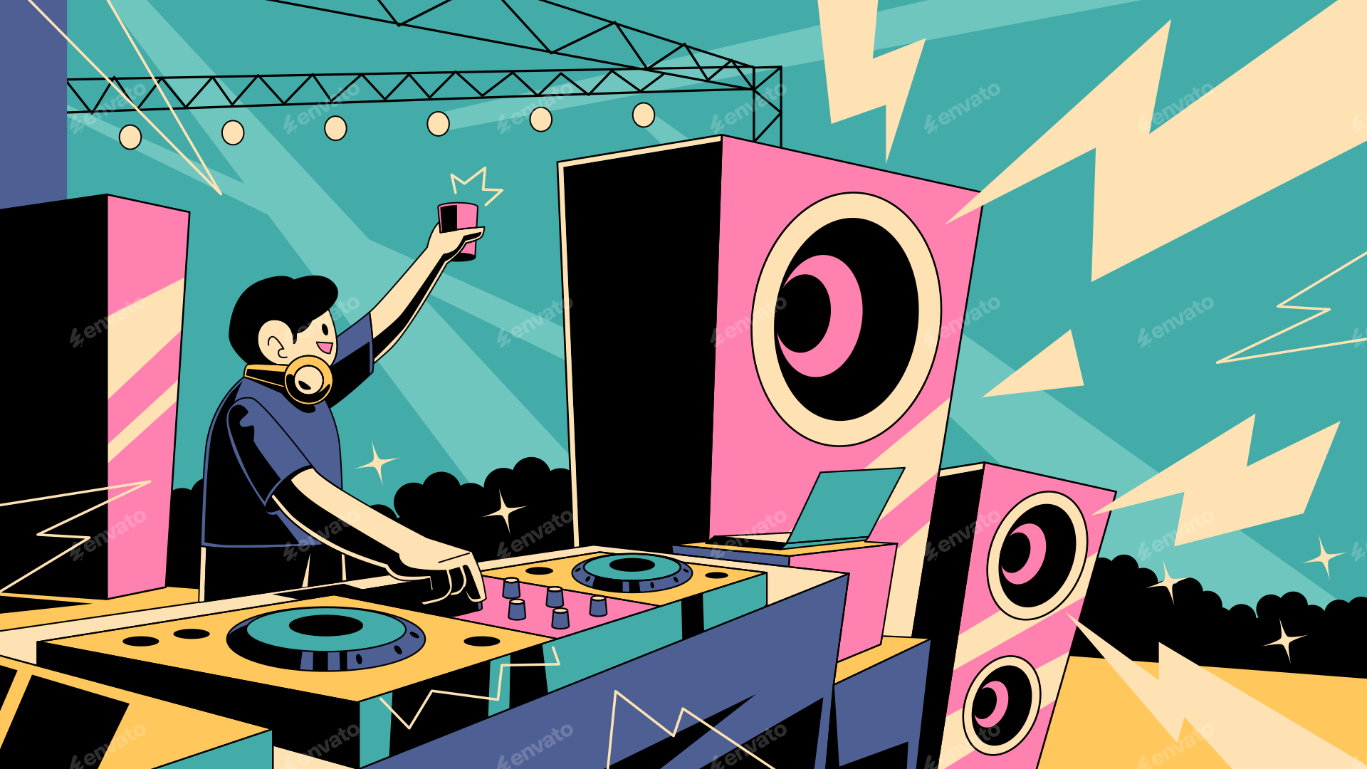 DJ Party Vector Illustration Set, Vectors | GraphicRiver